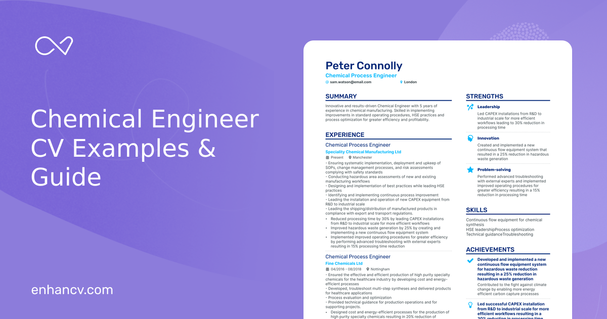3 Chemical Engineer CV Examples for 2024