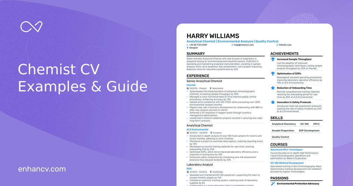 Chemist CV Examples & Guide for 2026