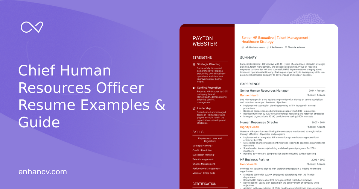 5 Chief Human Resources Officer Resume Examples & Guide for 2024 5 Chief Human Resources Officer Resume Examples & Guide for 2024