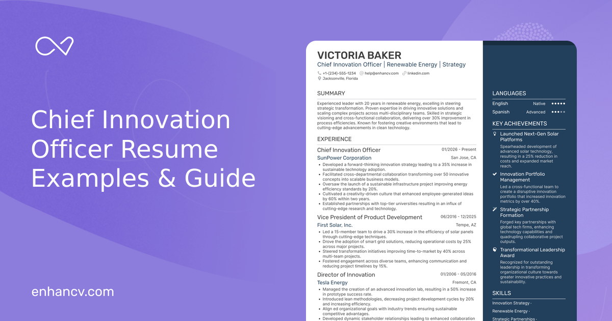 10 Chief Innovation Officer Resume Examples - 2026