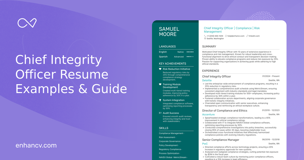 9 Chief Integrity Officer Resume Examples - 2026