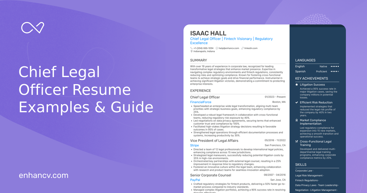 10 Chief Legal Officer Resume Examples - 2026