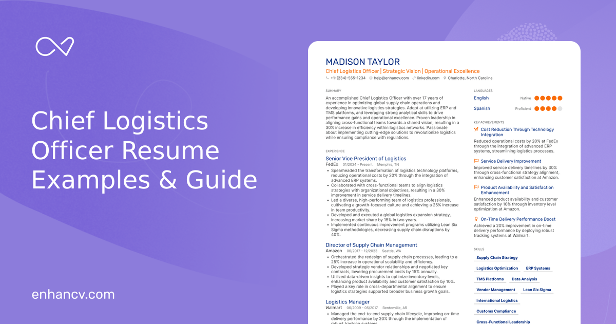 10 Chief Logistics Officer Resume Examples - 2025