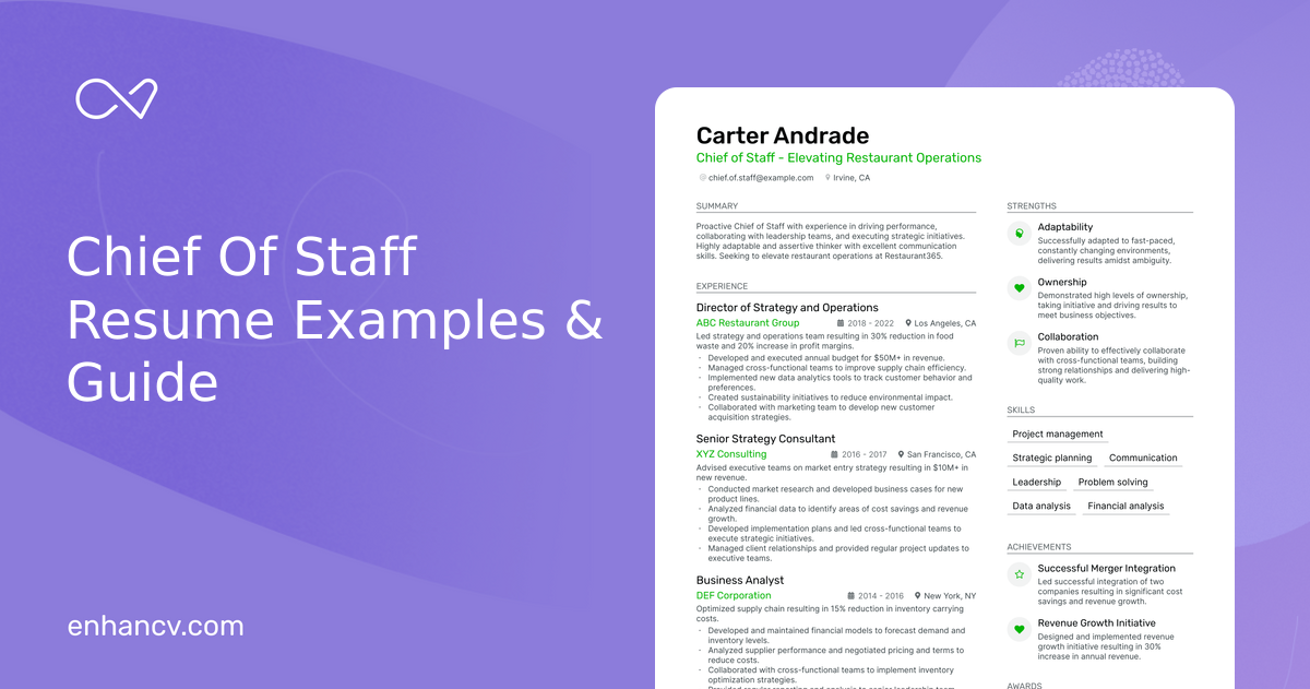 5 Chief Of Staff Resume Examples & Guide for 2024
