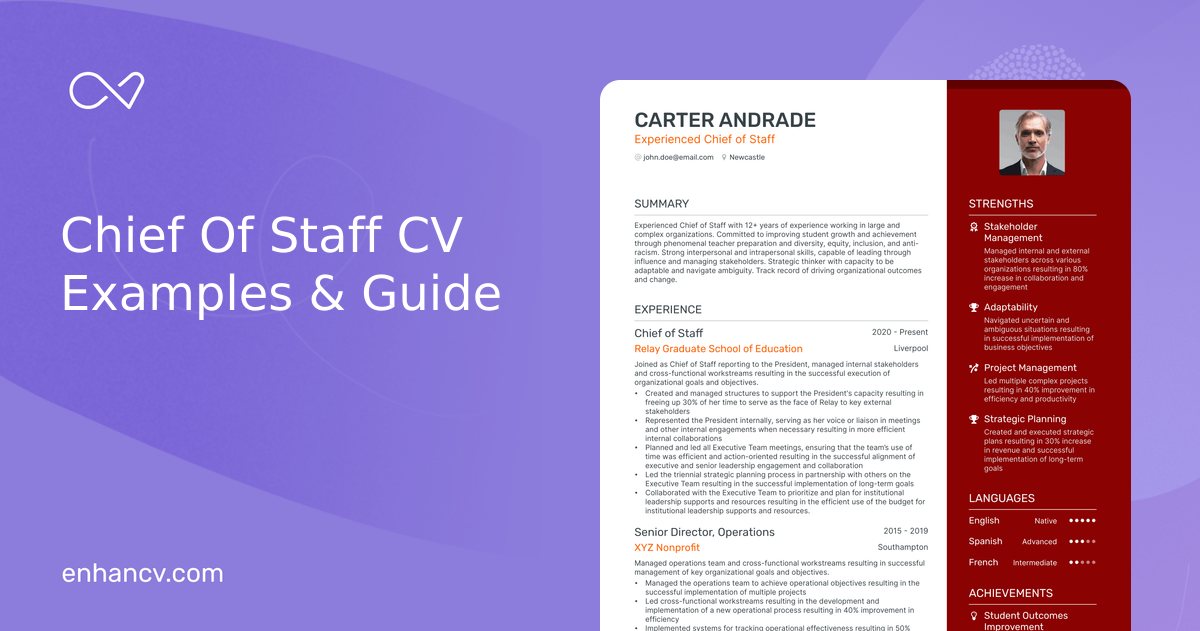 3 Chief Of Staff CV Examples for 2024