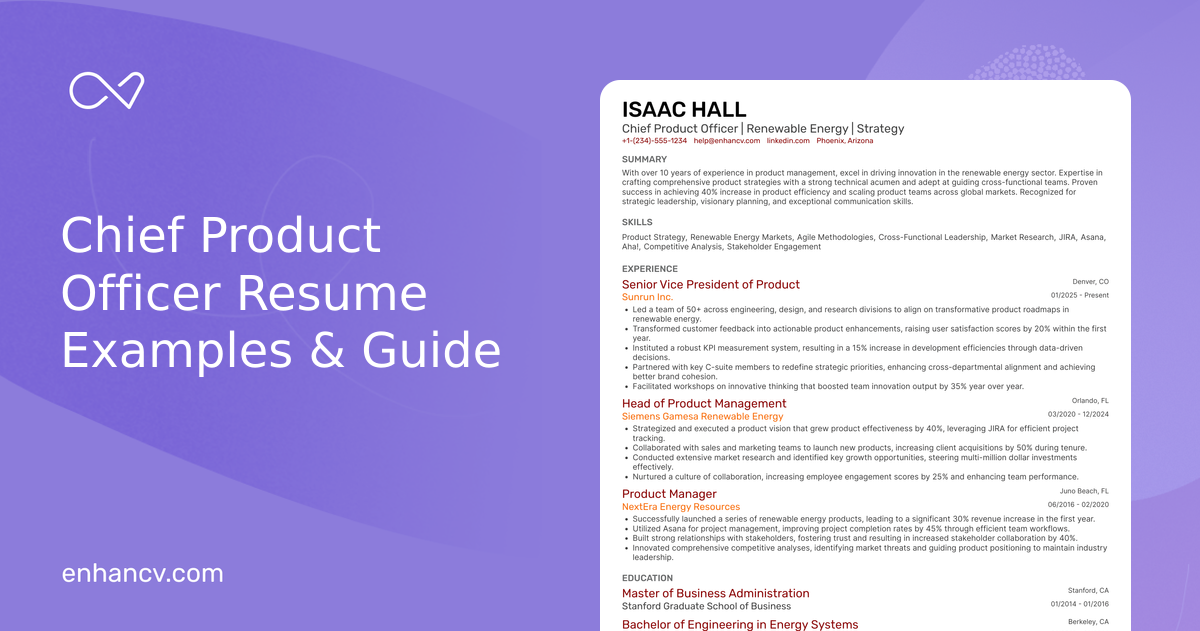 29 Chief Product Officer Resume Examples & Guide for 2026