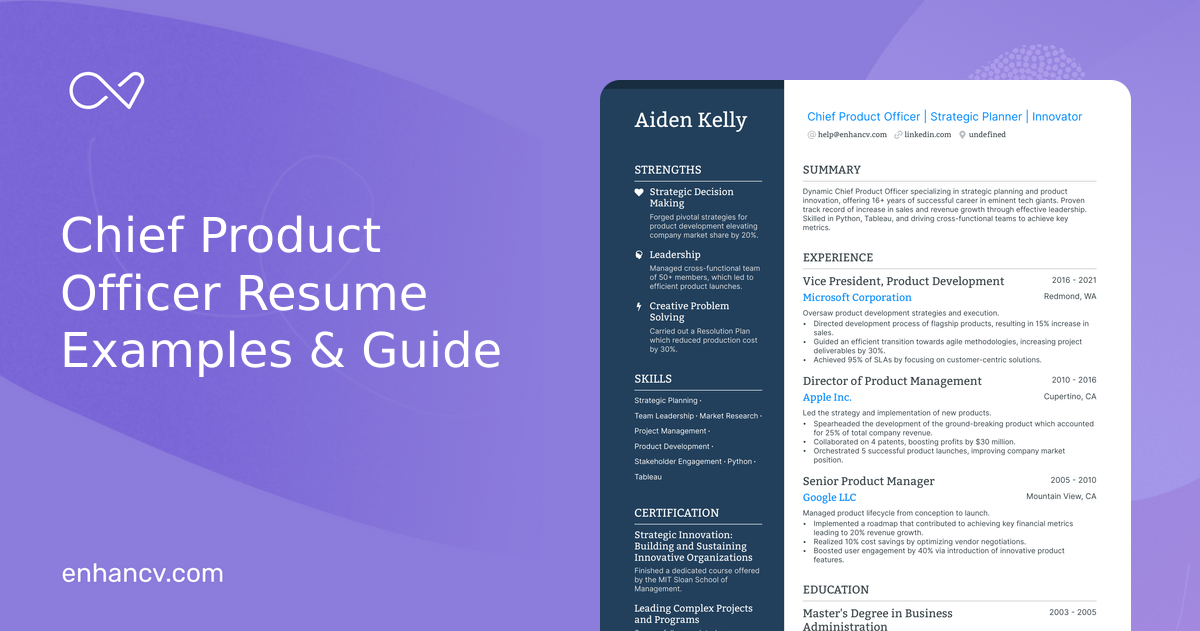 10 Chief Product Officer Resume Examples & Guide for 2024