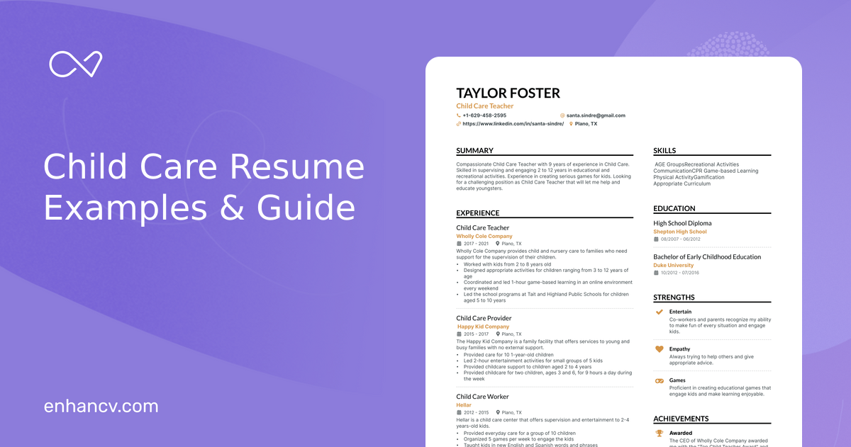 5 Child Care Resume Examples & Guide for 2024
