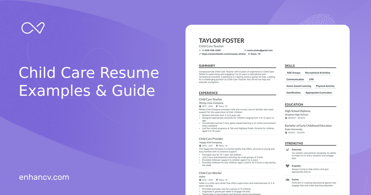 5 Child Care Resume Examples & Guide for 2024