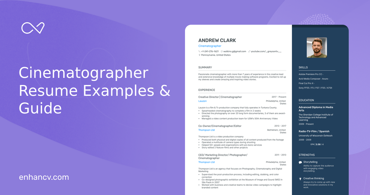 5 Cinematographer Resume Examples & Guide for 2024