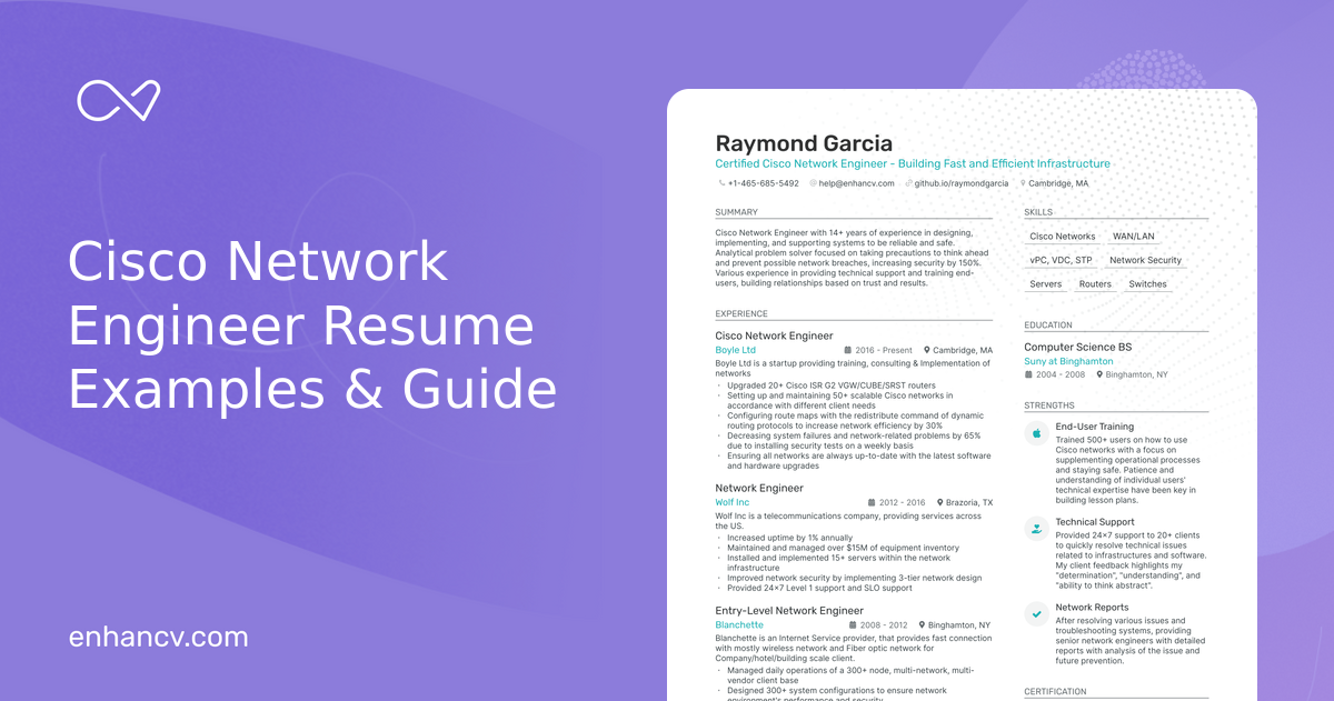 5 Cisco Network Engineer Resume Examples & Guide for 2024