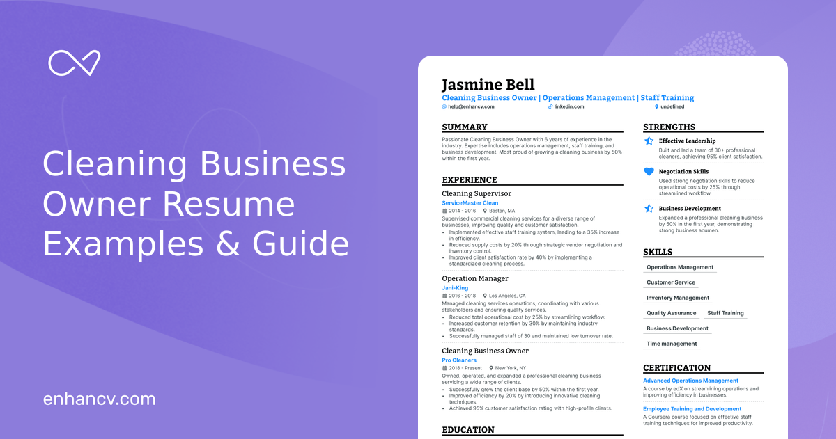 10 Cleaning Business Owner Resume Examples & Guide for 2024