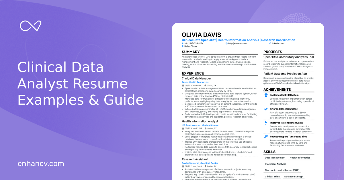 10 Clinical Data Analyst Resume Examples & Guide for 2024