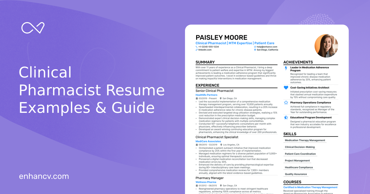 10 Clinical Pharmacist Resume Examples & Guide for 2024