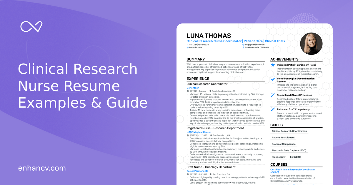 5 Clinical Research Nurse Resume Examples & Guide for 2024