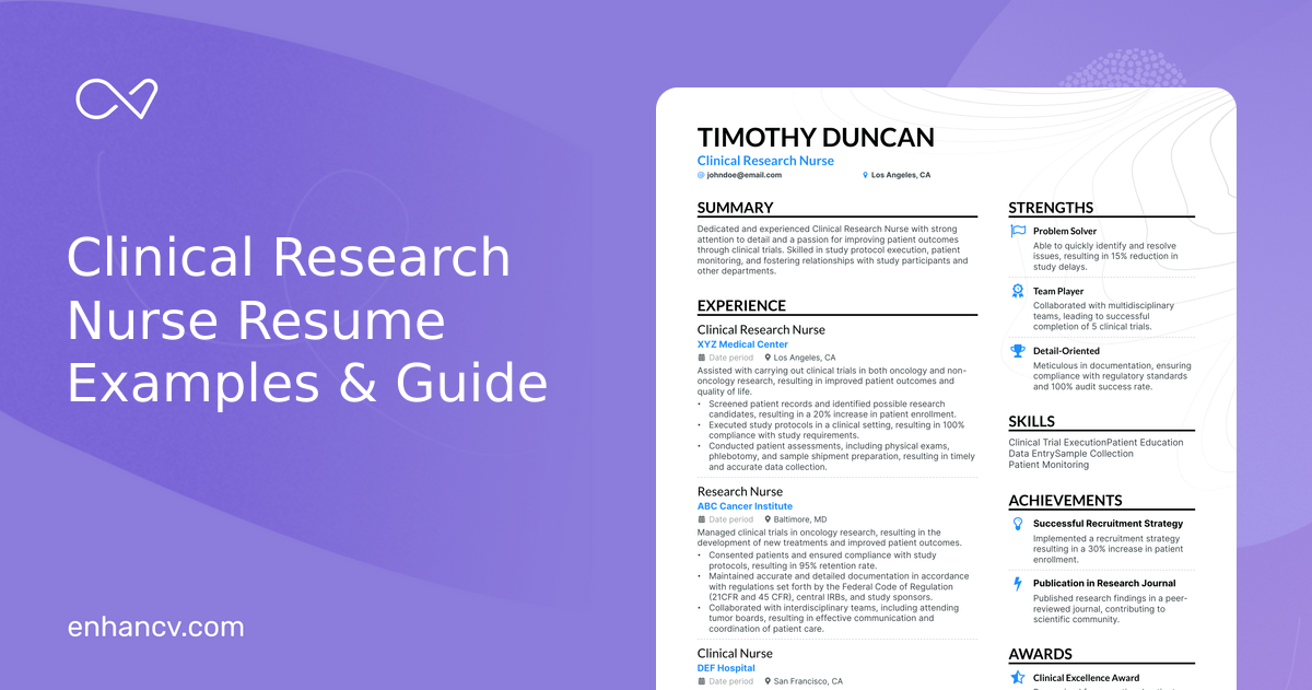 5 Clinical Research Nurse Resume Examples & Guide for 2024