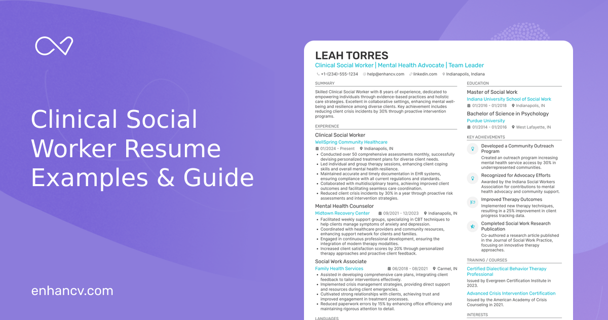10 Clinical Social Worker Resume Examples & Guide for 2026