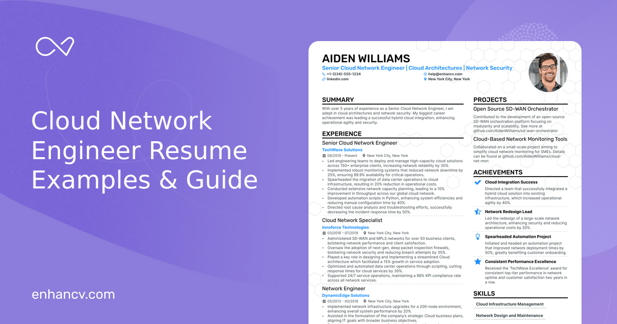 5 Cloud Network Engineer Resume Examples & Guide for 2024