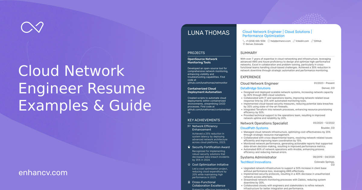 10 Cloud Network Engineer Resume Examples & Guide for 2026