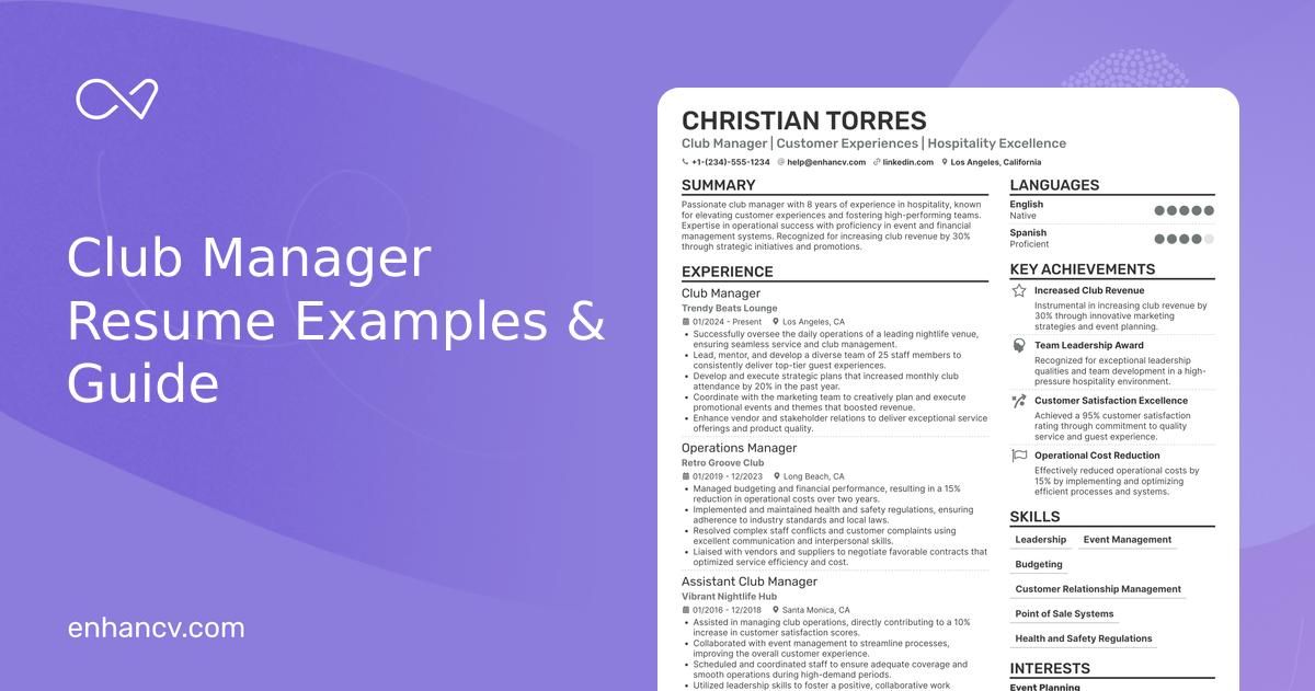 10 Club Manager Resume Examples & Guide for 2026