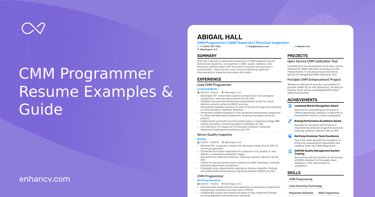 10 CMM Programmer Resume Examples & Guide for 2024