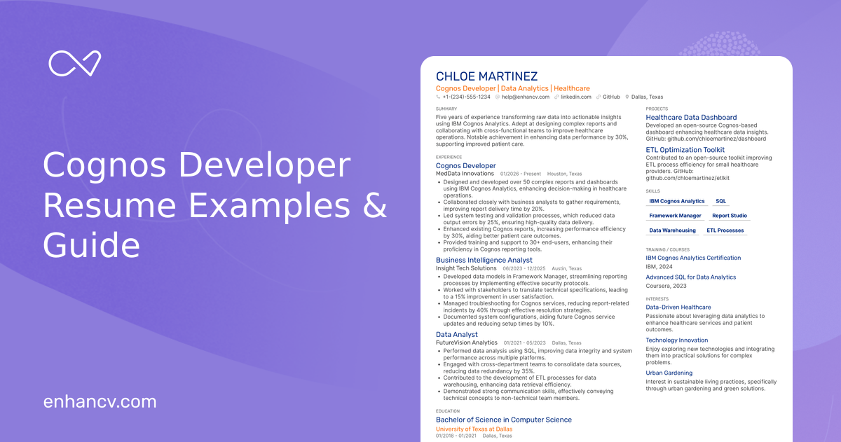 10 Cognos Developer Resume Examples & Guide for 2026