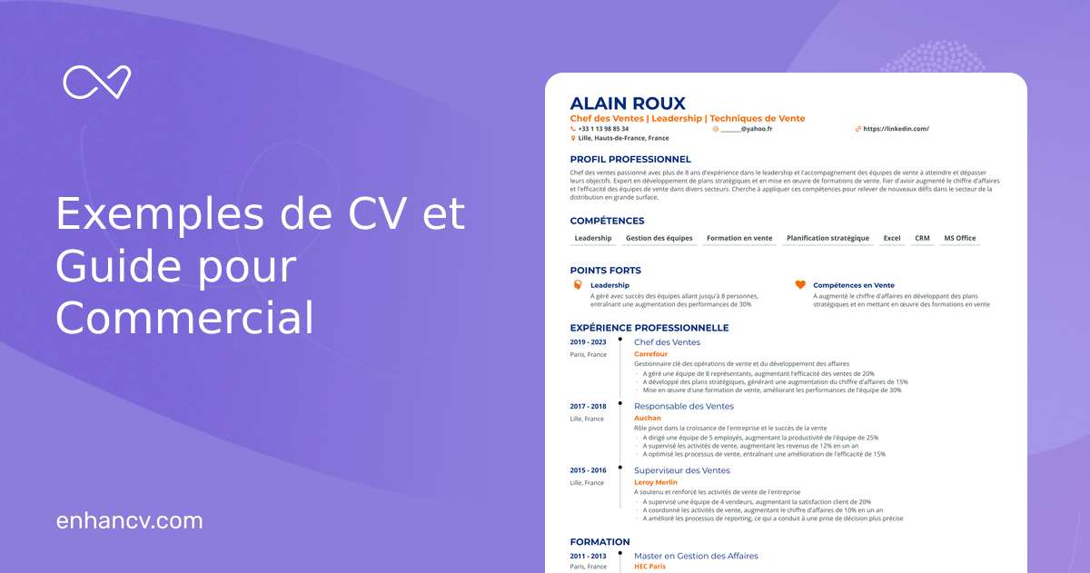 4 Exemples de CV de Commercial pour 2024