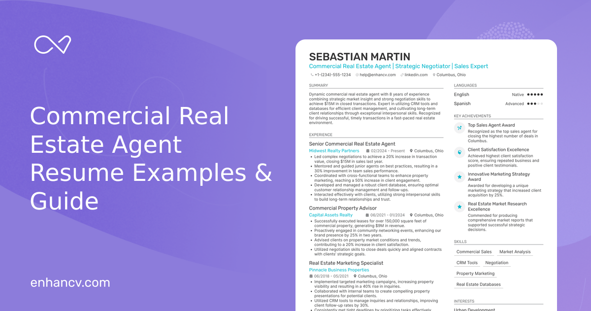 10 Commercial Real Estate Agent Resume Examples & Guide for 2026