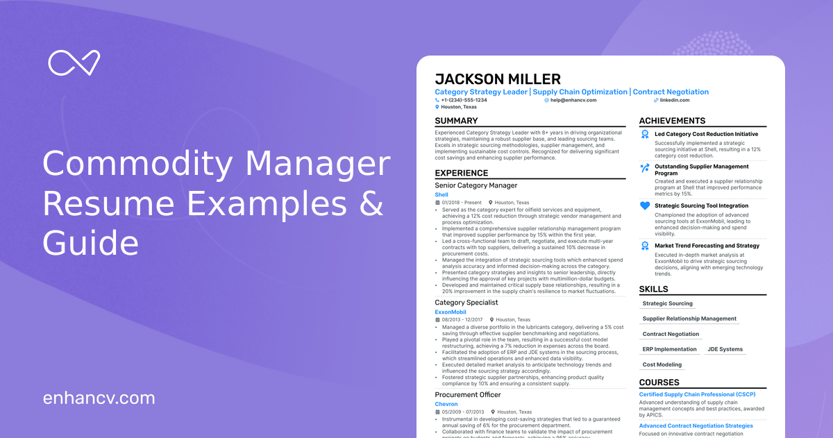 10 Commodity Manager Resume Examples & Guide for 2024