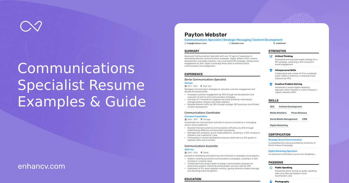 10 Communications Specialist Resume Examples & Guide for 2024