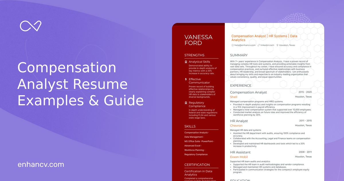 5 Compensation Analyst Resume Examples & Guide for 2024