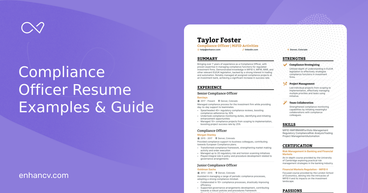 5 Compliance Officer Resume Examples & Guide for 2024