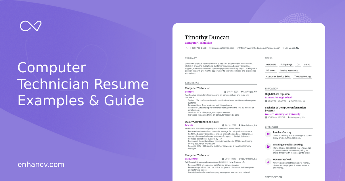 5 Computer Technician Resume Examples & Guide for 2024