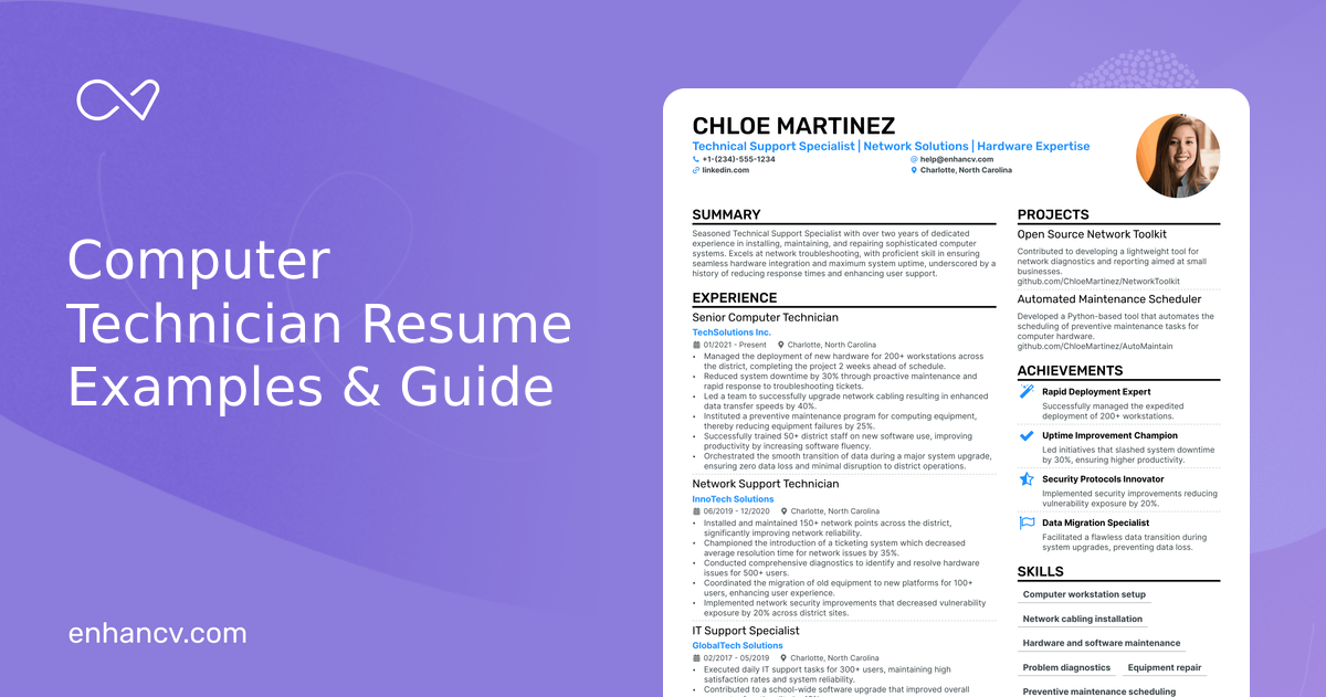 5 Computer Technician Resume Examples & Guide for 2024