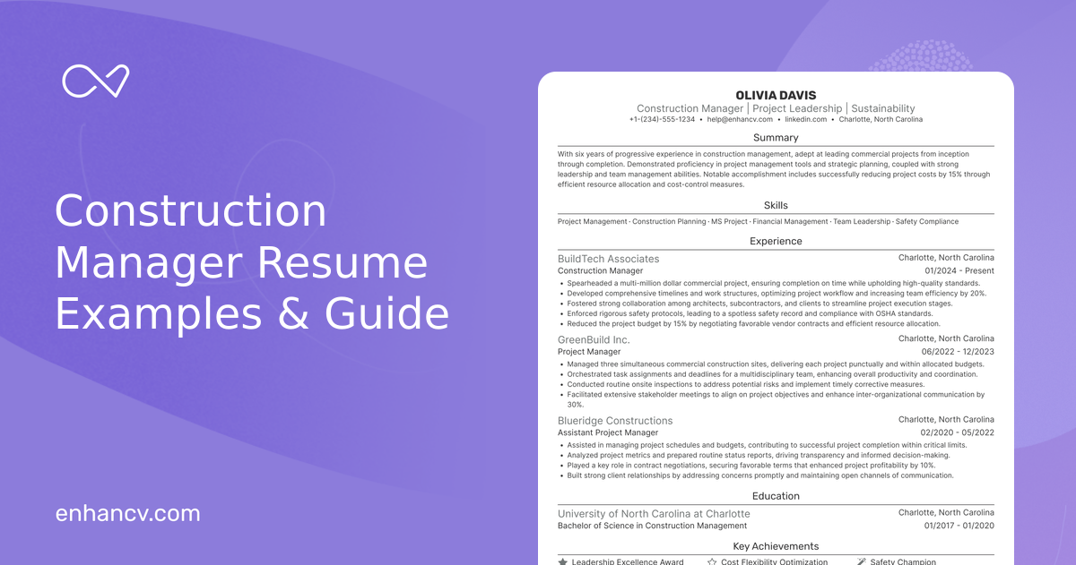 10 Construction Manager Resume Examples & Guide for 2026