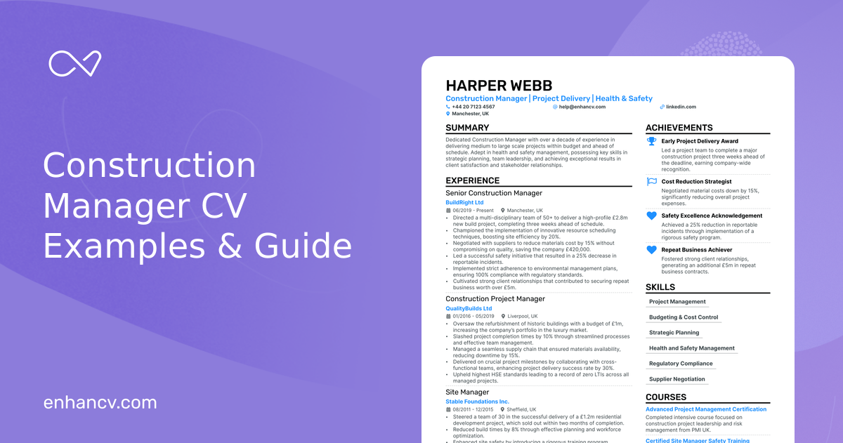 Construction Manager CV Examples & Guide for 2026