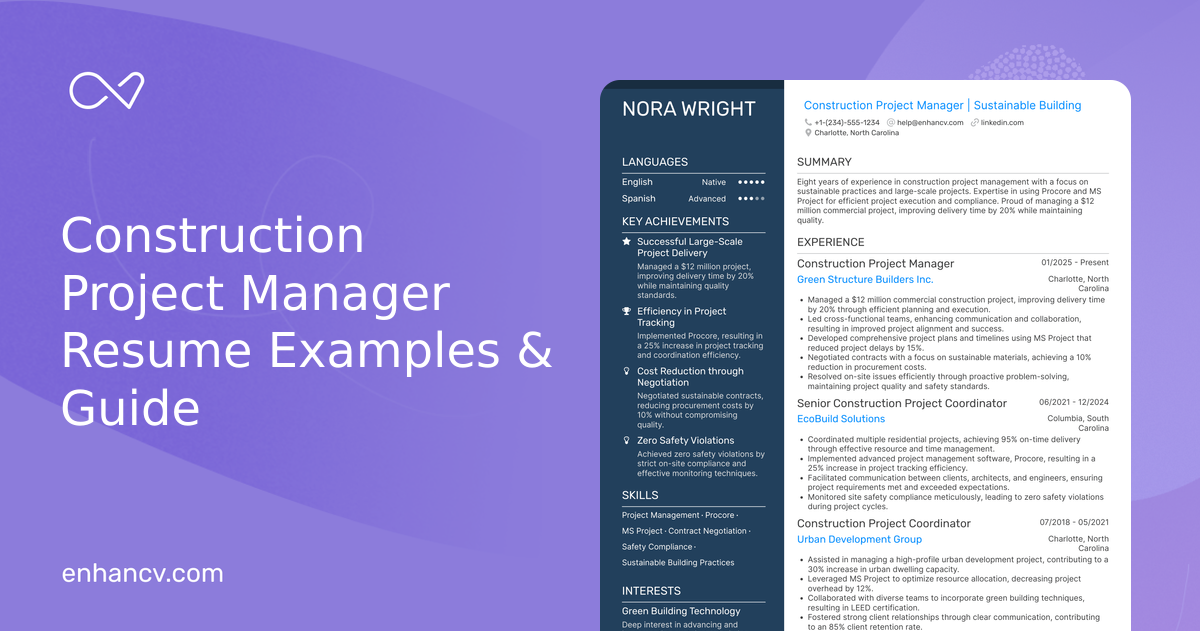 16 Construction Project Manager Resume Examples & Guide for 2026