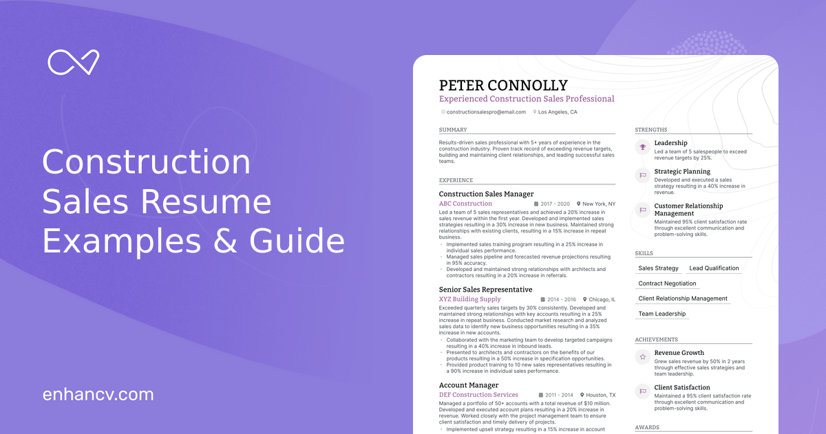 5 Construction Sales Resume Examples & Guide for 2024