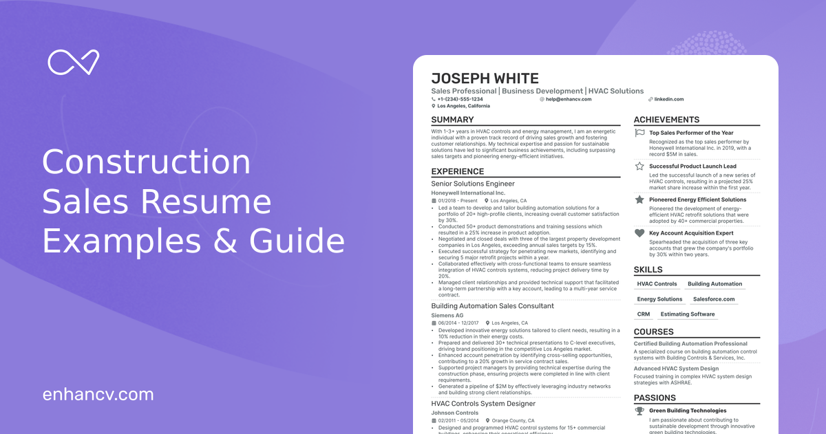10 Construction Sales Resume Examples & Guide for 2025