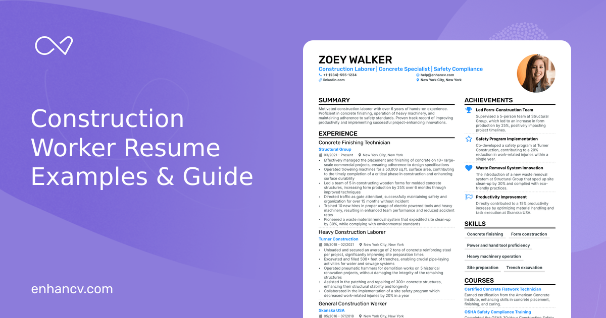 12 Construction Worker Resume Examples & Guide for 2024