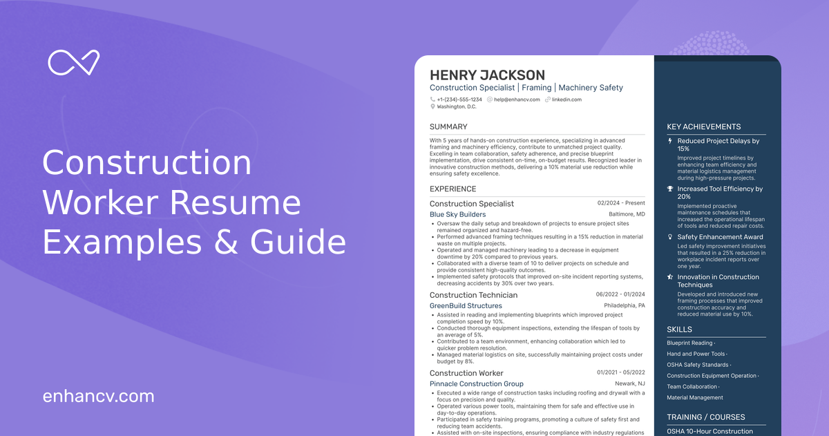 30 Construction Worker Resume Examples & Guide for 2026