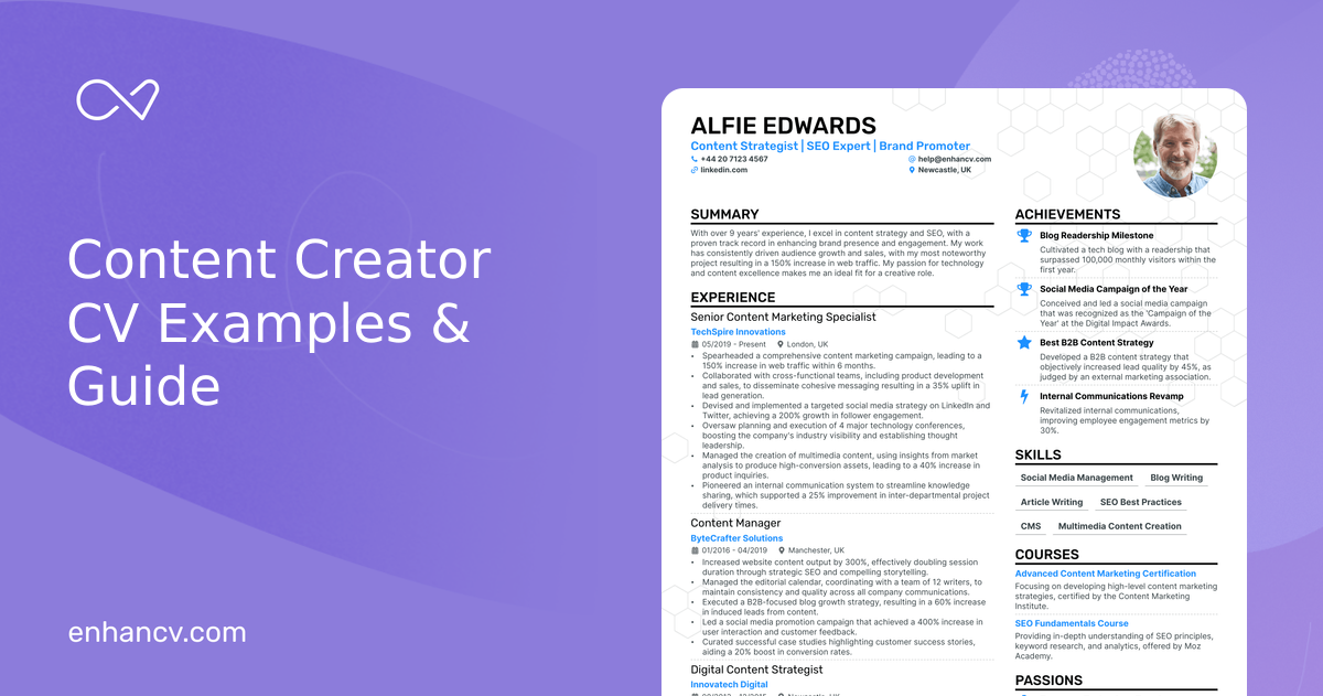 Content Creator CV Examples & Guide for 2026