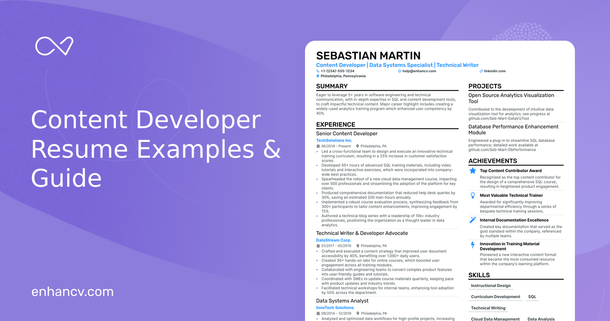 10 Content Developer Resume Examples & Guide for 2024