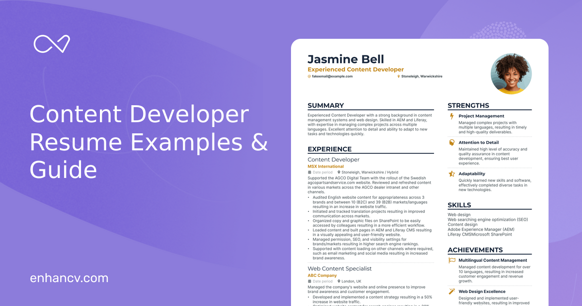 5 Content Developer Resume Examples & Guide for 2024