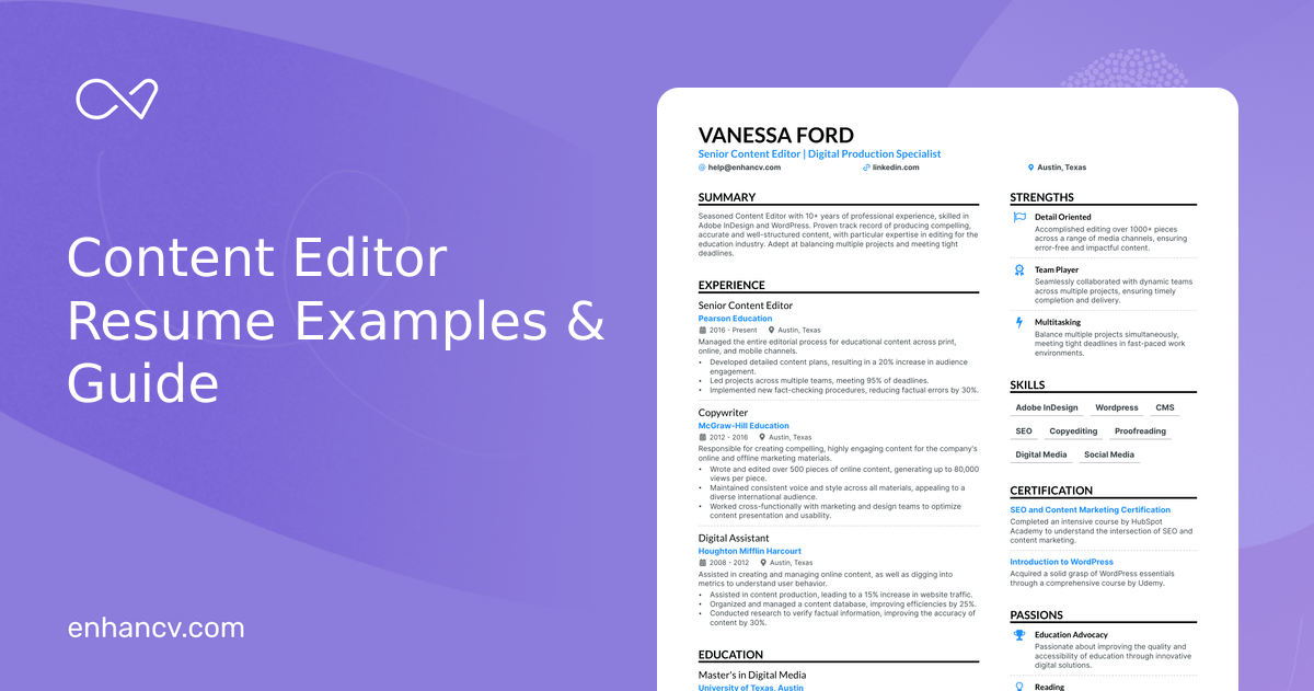 10 Content Editor Resume Examples & Guide for 2024