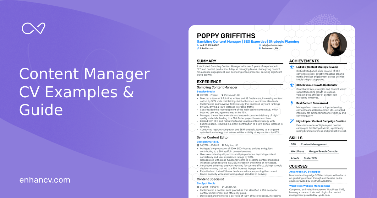 Content Manager CV Examples & Guide for 2026