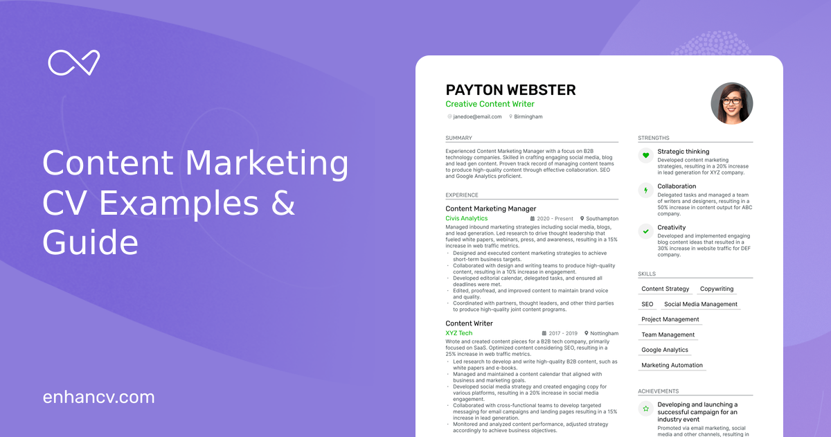 3 Content Marketing CV Examples for 2024