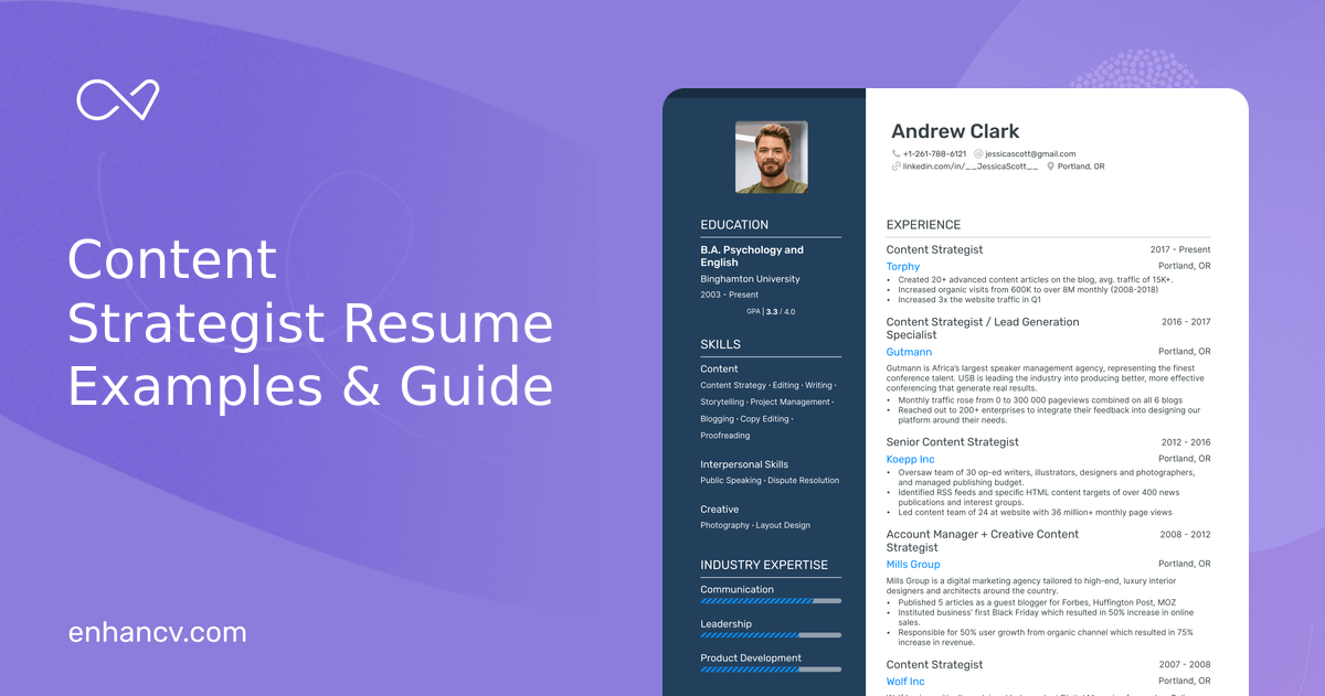 5 Content Strategist Resume Examples & Guide for 2024