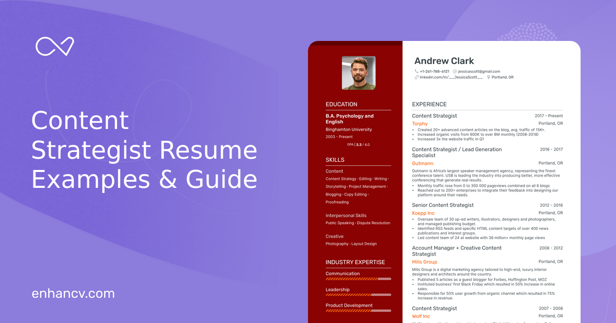 5 Content Strategist Resume Examples & Guide for 2024