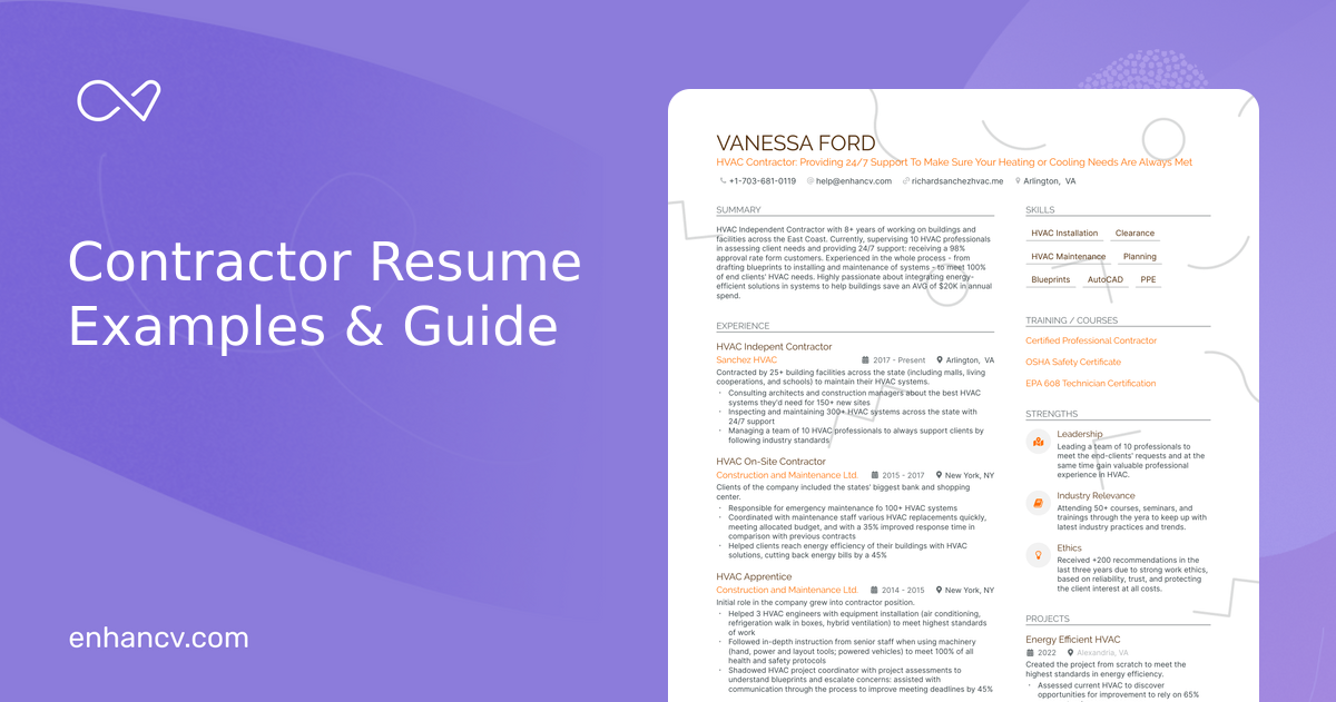 5 Contractor Resume Examples & Guide for 2024